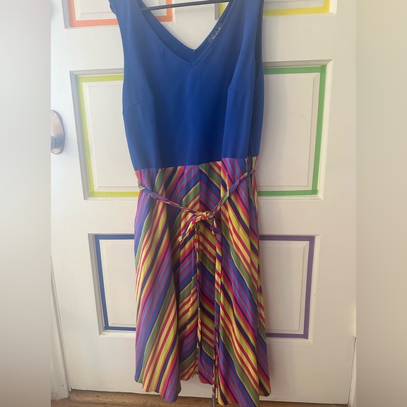 Modcloth | Dresses | Blue Rainbow Belted Dress | Poshmark